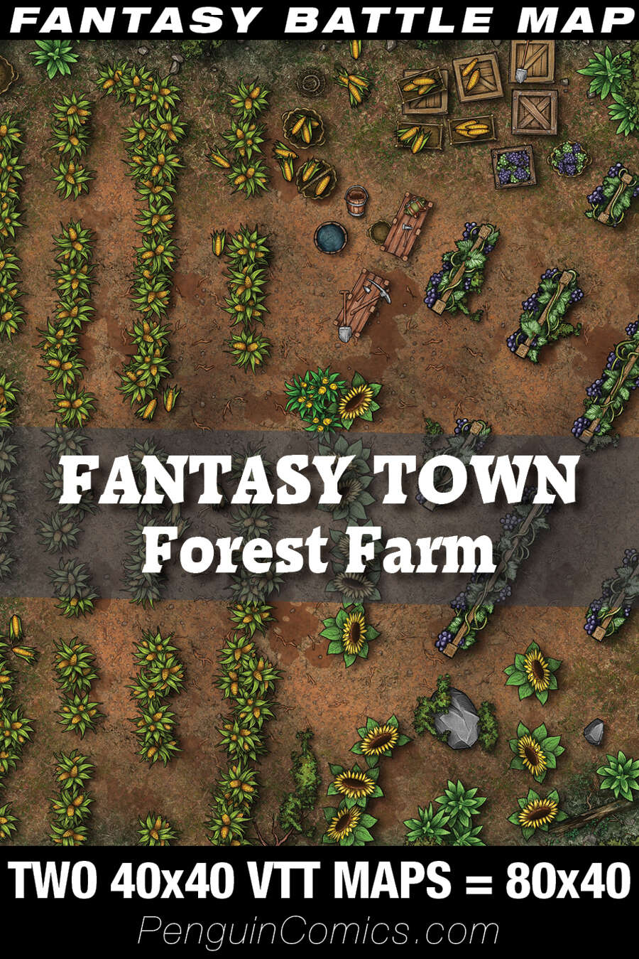 VTT Battle Maps - Fantasy Town: Forest Farm | Two VTT 40x40 Maps=80x40 ...