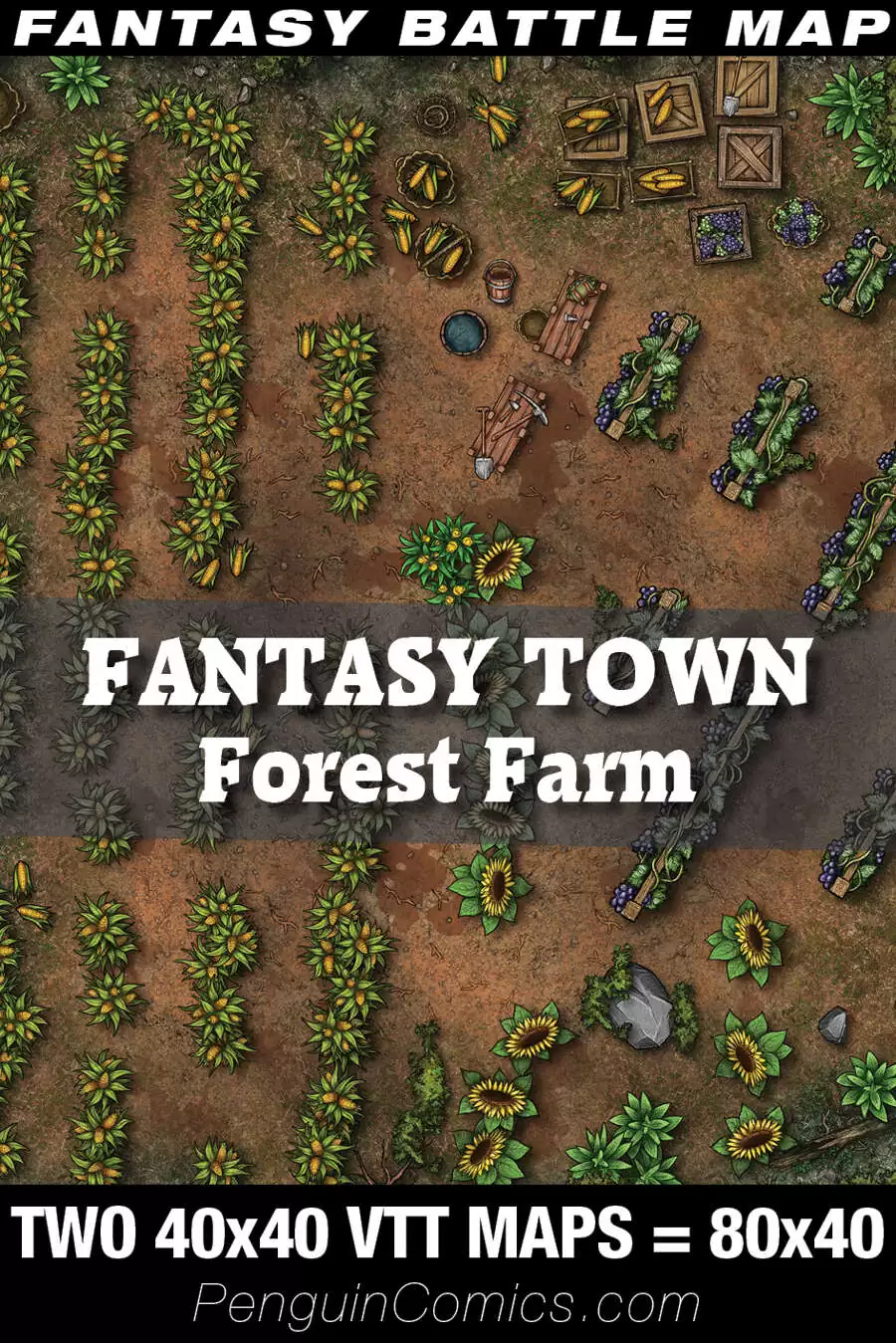 VTT Battle Maps - Fantasy Town: Forest Farm | Two VTT 40x40 Maps=80x40 ...