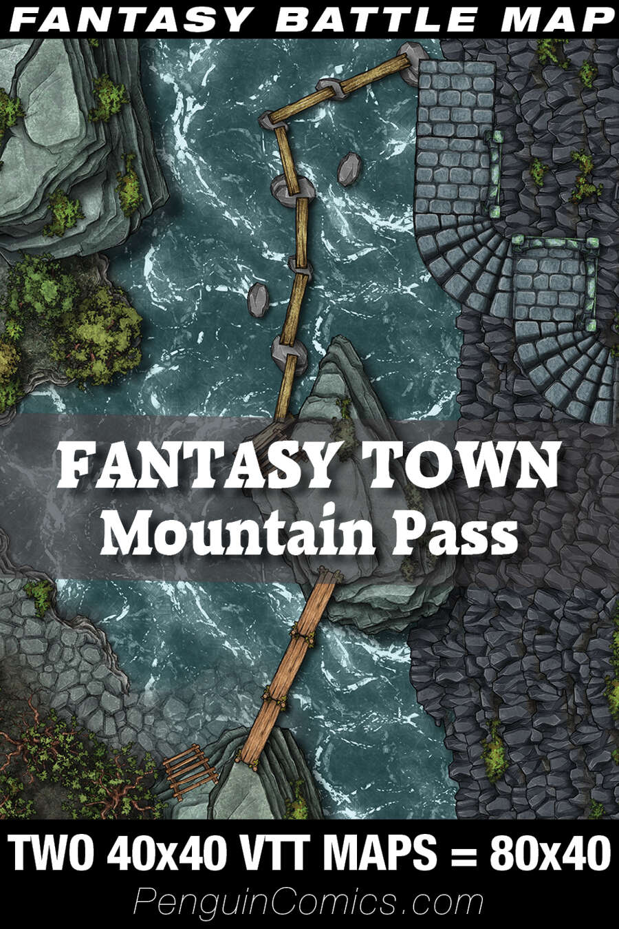 VTT Battle Maps - Fantasy Town: Mountain Pass | Two VTT 40x40 Maps ...