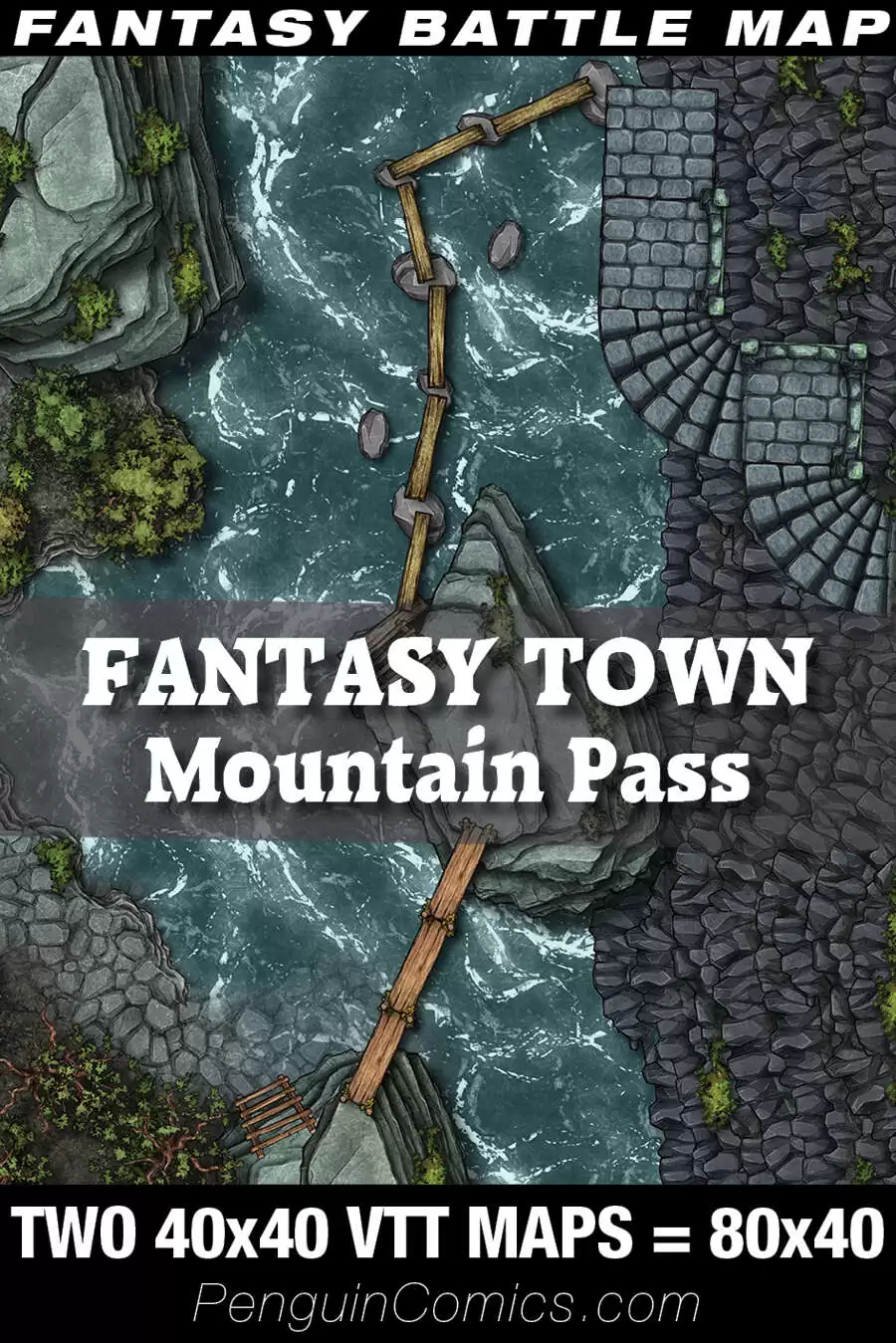 VTT Battle Maps - Fantasy Town: Mountain Pass | Two VTT 40x40 Maps ...