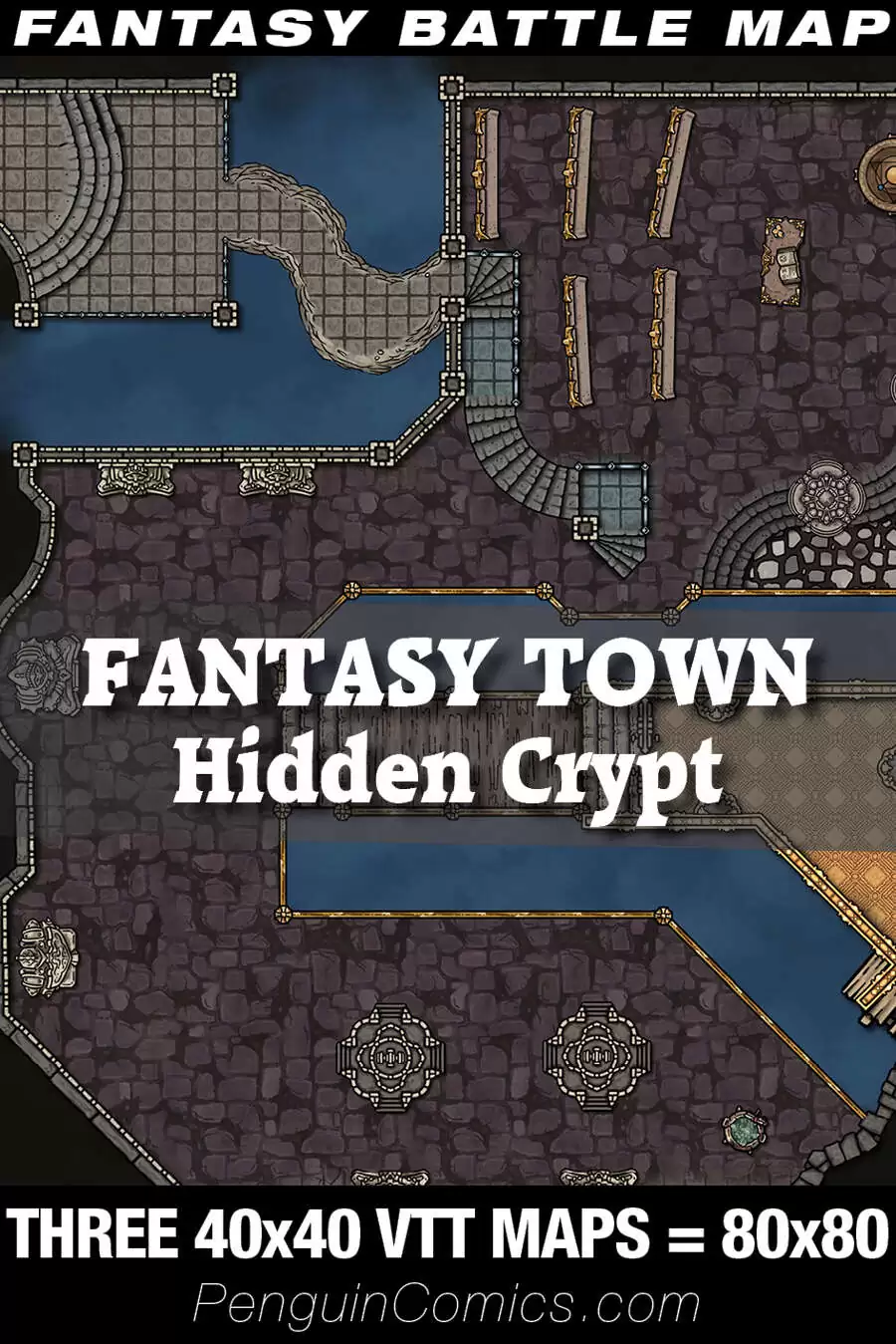 VTT Battle Maps - Fantasy Town: Hidden Crypt | Three VTT 40x40 Maps ...