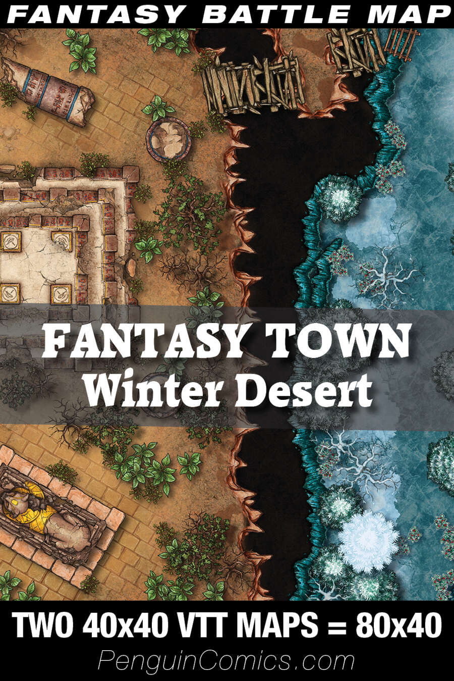 VTT Battle Maps - Fantasy Town: Winter Desert | Two VTT 40x40 Maps ...