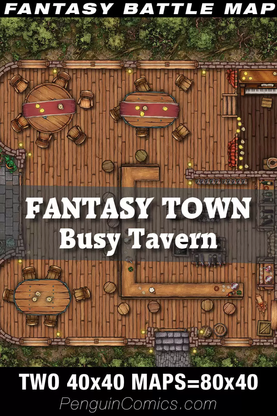 VTT Battle Maps - Fantasy Town: Busy Tavern | Two VTT 40x40 Maps=80x40 ...