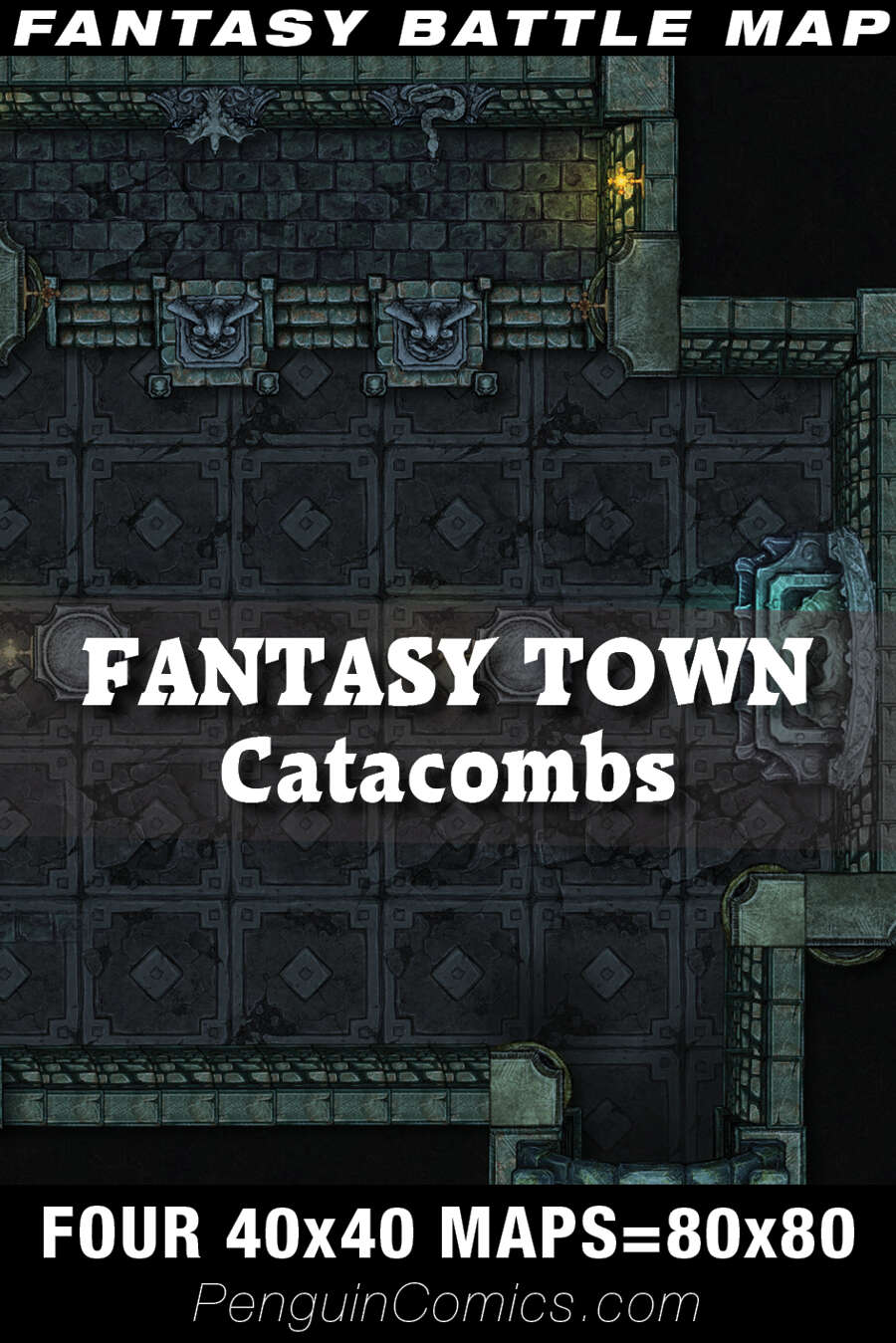 VTT Battle Maps - Fantasy Town: Catacombs | Four VTT 40x40 Maps=80x80 ...