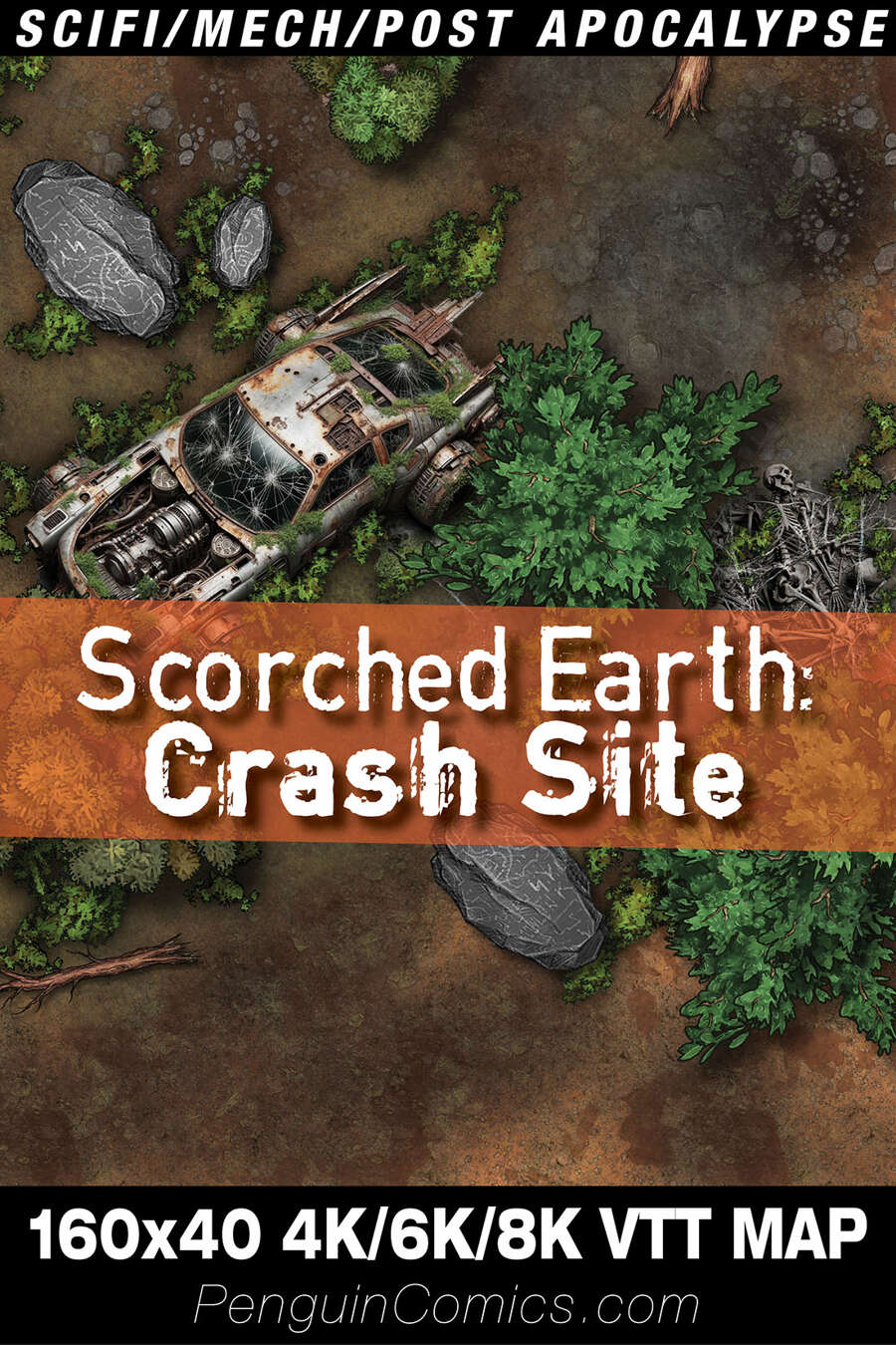 VTT Battle Maps: Scorched Earth - Crash Site, 160x40 Grid and No-grid ...