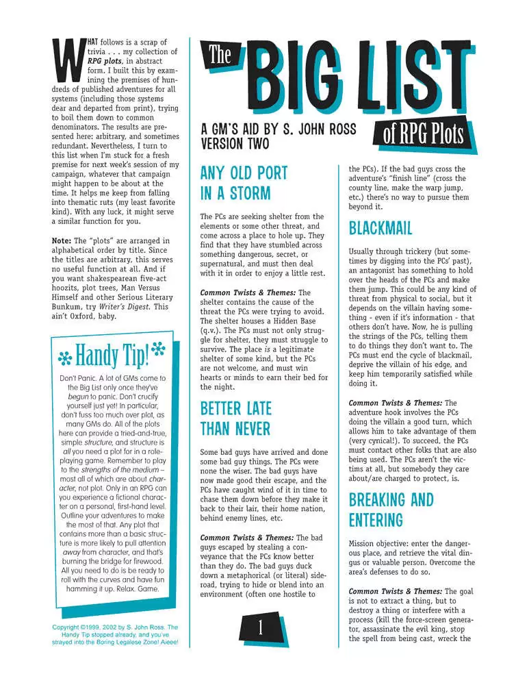 Big List of RPG Plots - Cumberland Games & Diversions | DriveThruRPG