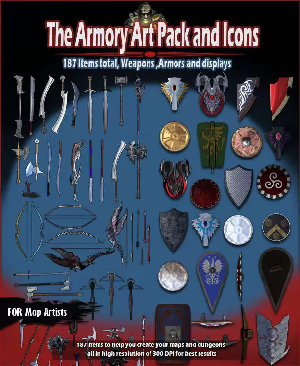 Art Pack For RPG Maps. 187 weapons, armor and displays Commercial use ...