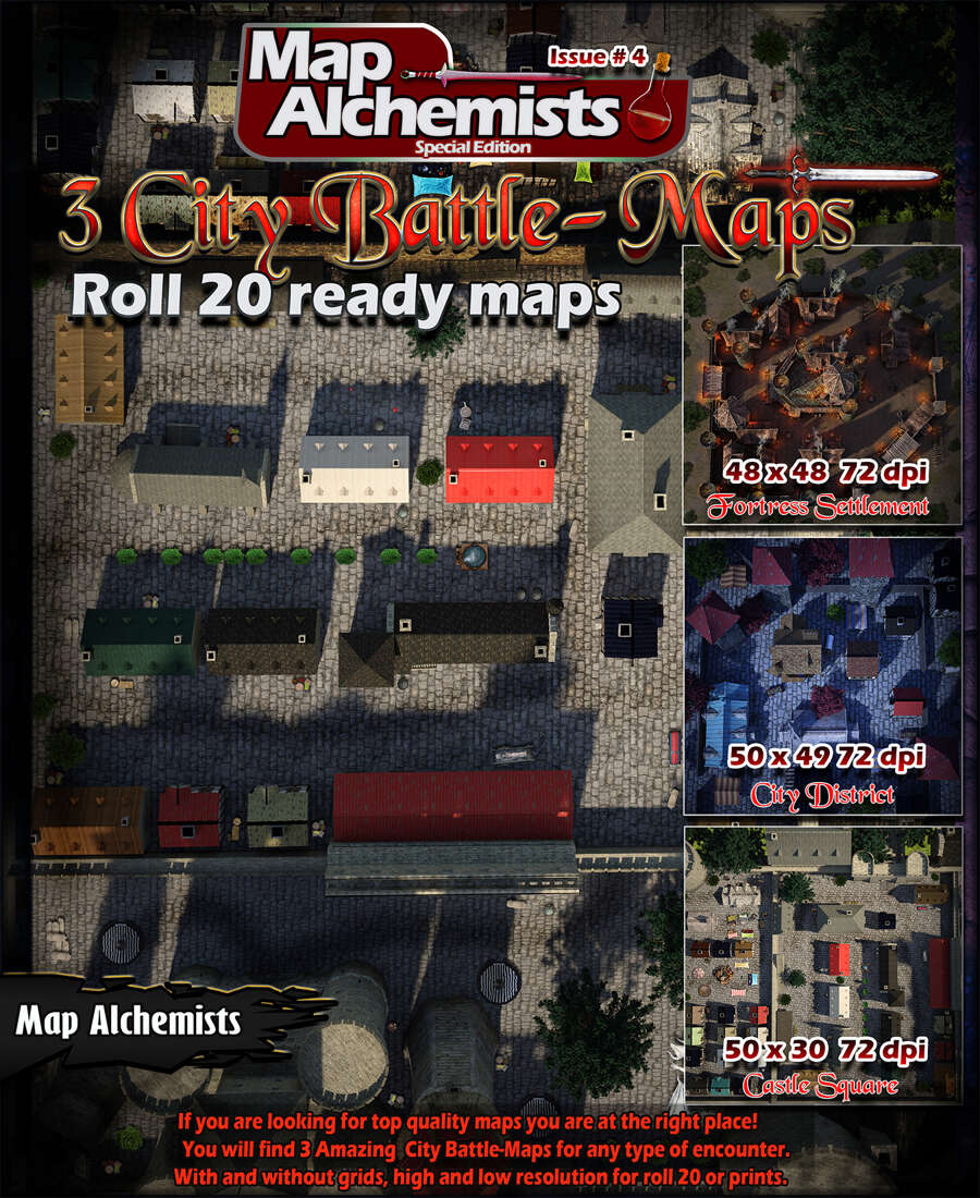 3 City Battle-Maps for Roll 20 and printing - Map alchemists | DriveThruRPG