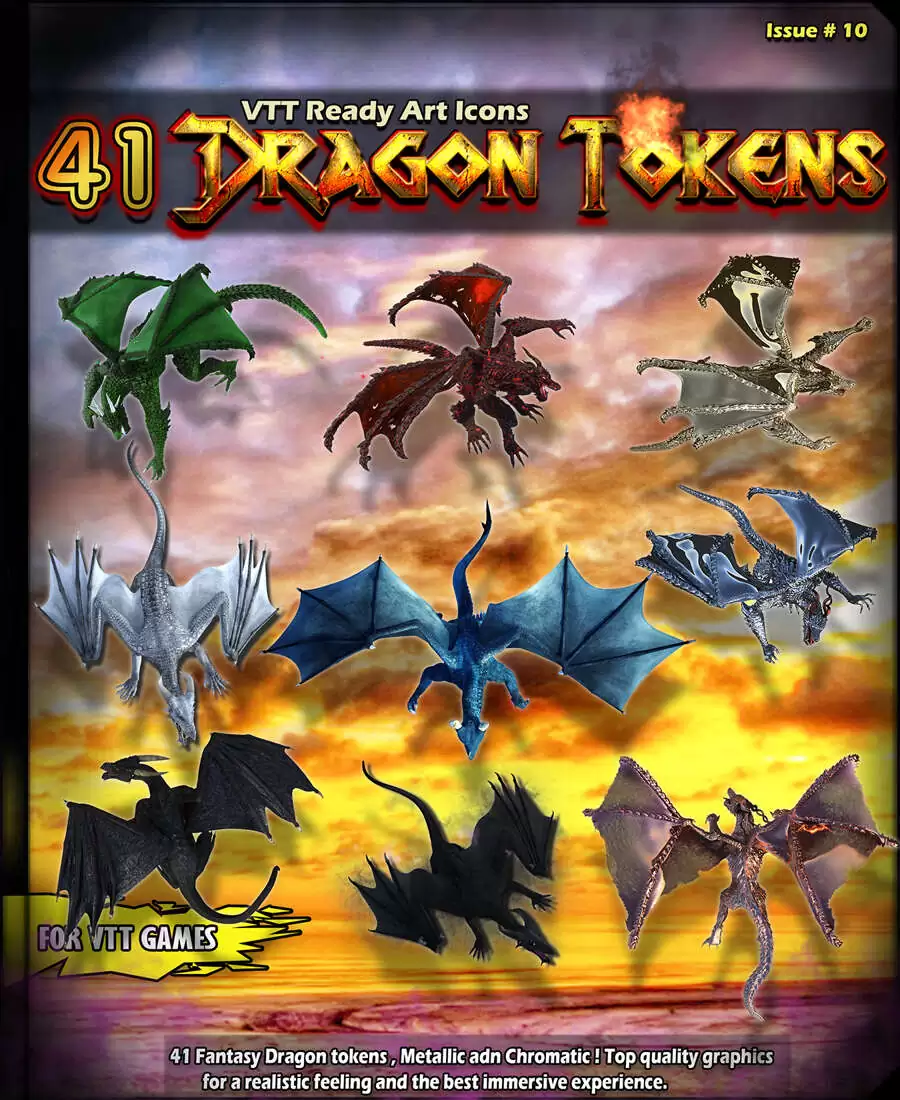 41 fantasy D&D Dragons Metallic and Chromatic Tokens - Map alchemists ...