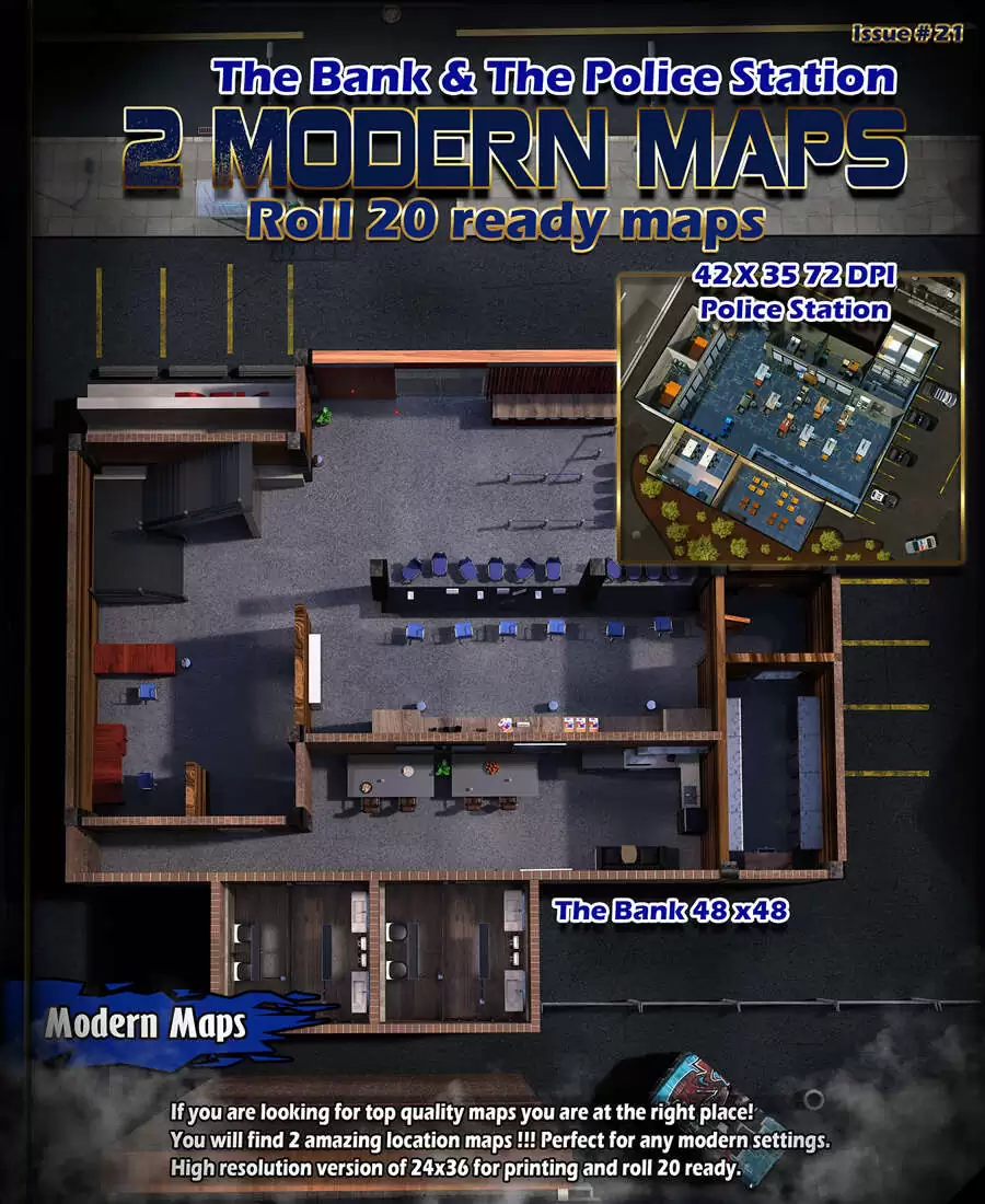2 Modern maps The Bank & Police Station for Roll 20 & Printing - Map ...