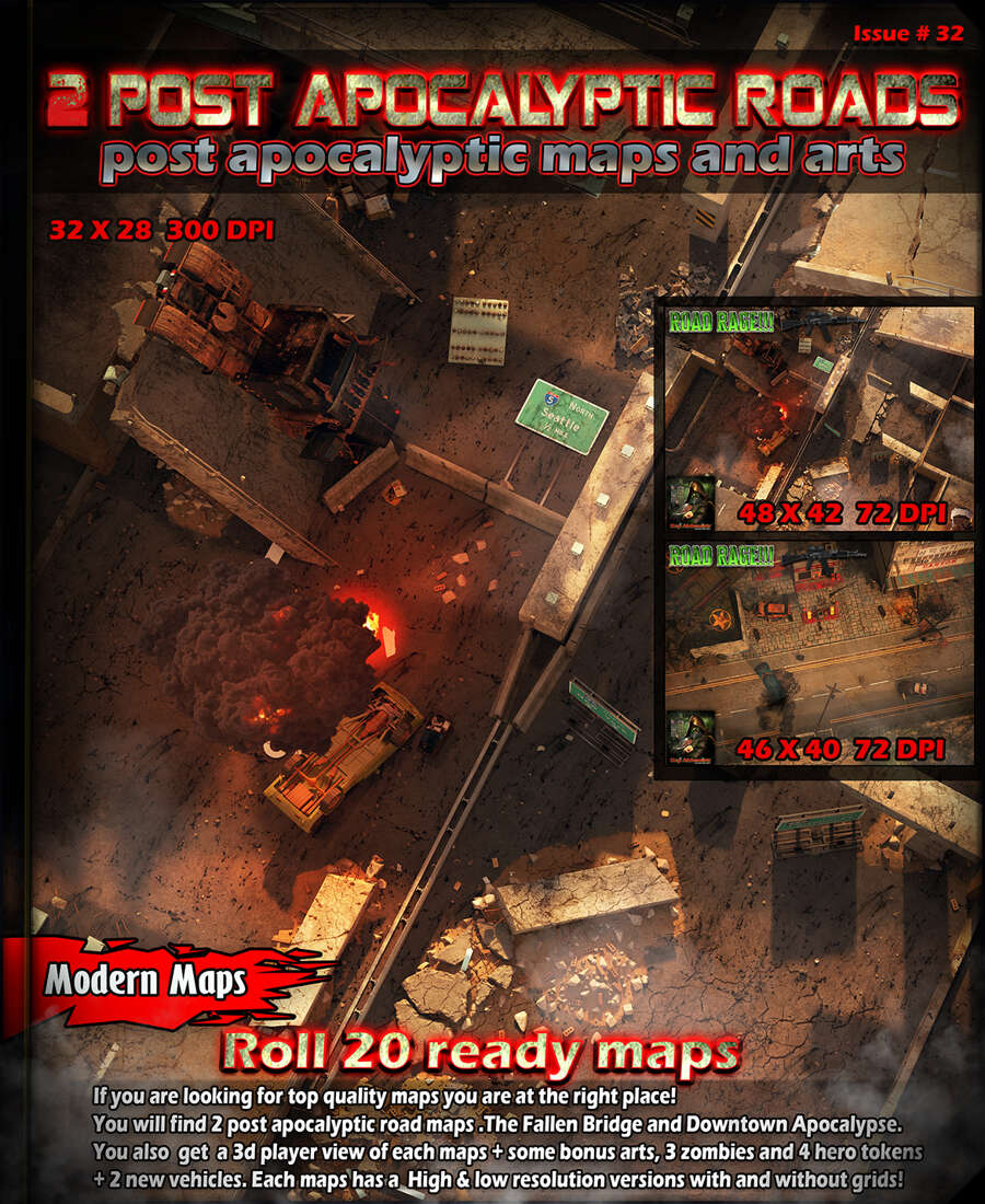 2 Huge Post-apocalyptic Road Maps & arts set - Map alchemists ...