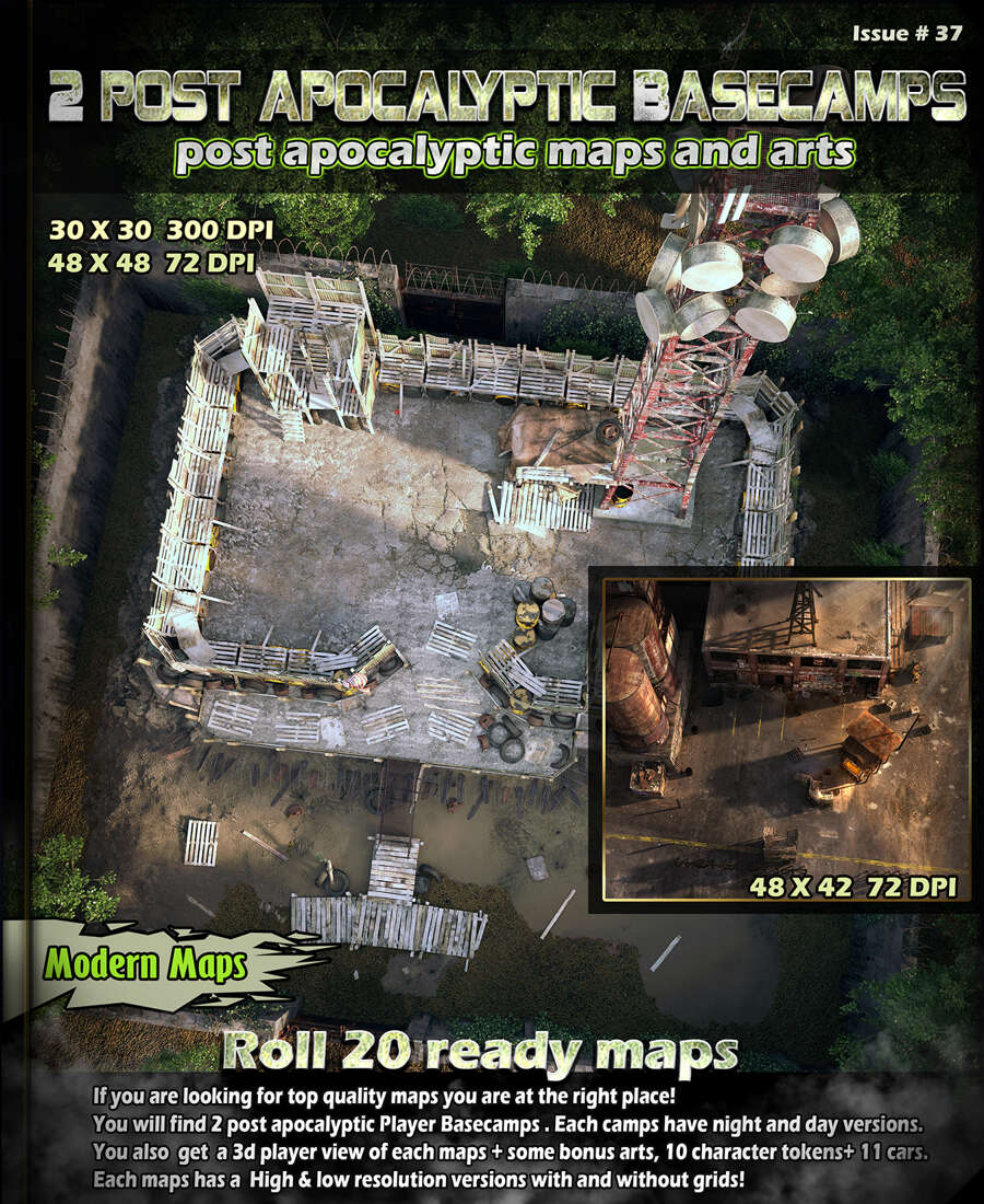 2 Superb Post-apocalyptic Basecamp Maps & arts set ( Day and Night ...