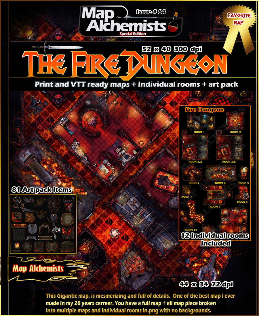 The Fire Dungeon map + 81 Item art pack - Map alchemists | DriveThruRPG