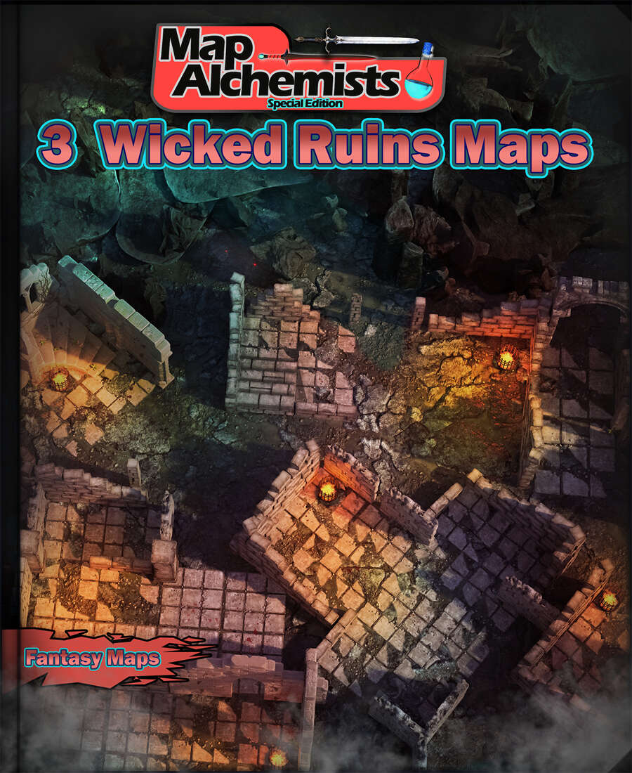 3 Wicked Ruins Fantasy maps +3D views - Map alchemists | DriveThruRPG