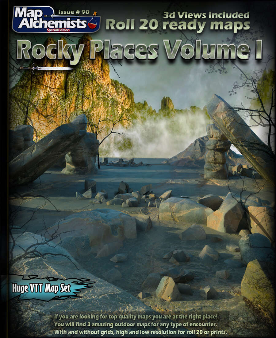 3 Rocky places fantasy Maps For VTT and Printing with 3d player views ...