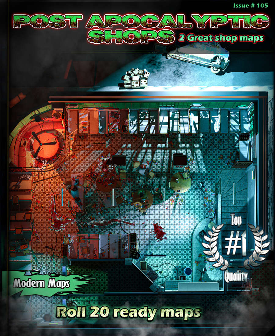 2 Post-apocalyptic shops and 20 vehicles - Map alchemists | DriveThruRPG