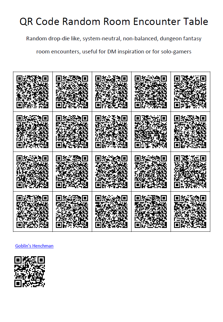 QR Code Random Room Encounter Table - Goblin's Henchman | DriveThruRPG