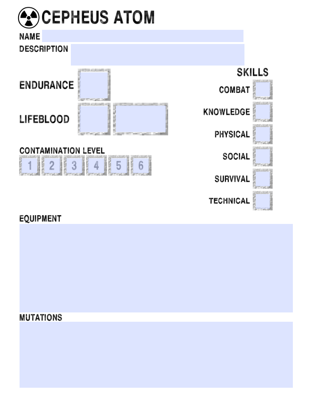 Cepheus Atom Character Sheet - Stellagama Publishing | Quantum Engine | DriveThruRPG