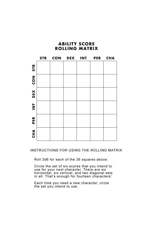 Ability Score Rolling Matrix - Eiglophian Lodge | DriveThruRPG