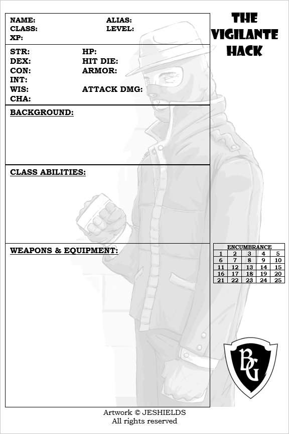 FREE Character Sheet for The Vigilante Hack - Bloat Games | DriveThruRPG