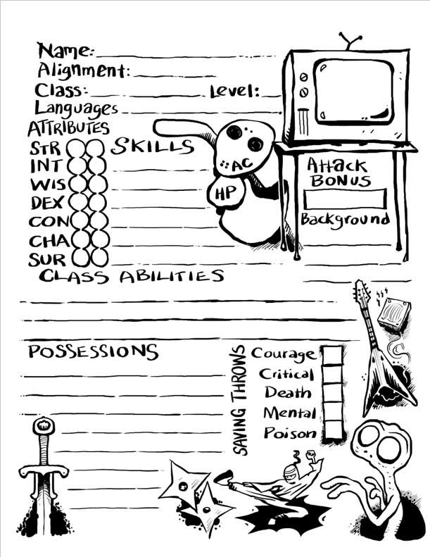 Retro 80s Character sheet by James V. West for DARK PLACES ...