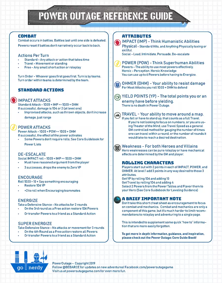 Power Outage Reference Guide - Go Nerdy | DriveThruRPG