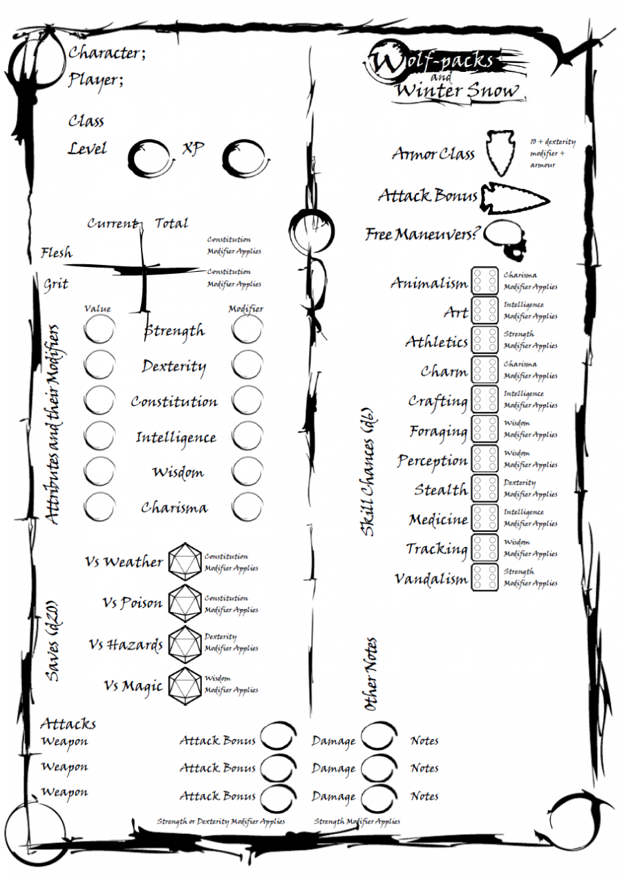 Werewolf Character Sheet