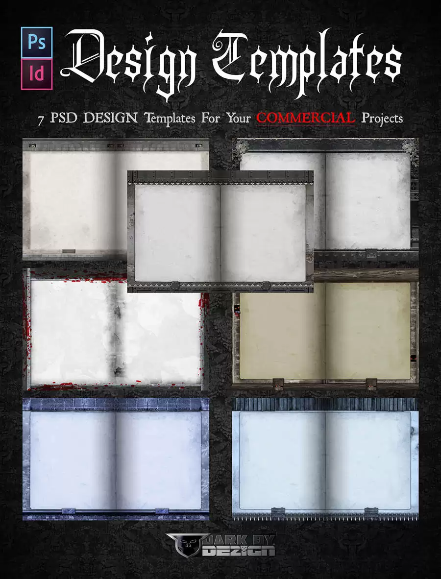 7 Photoshop 8.5” x 11” Background Templates - DARK BY DEZIGN | DriveThruRPG